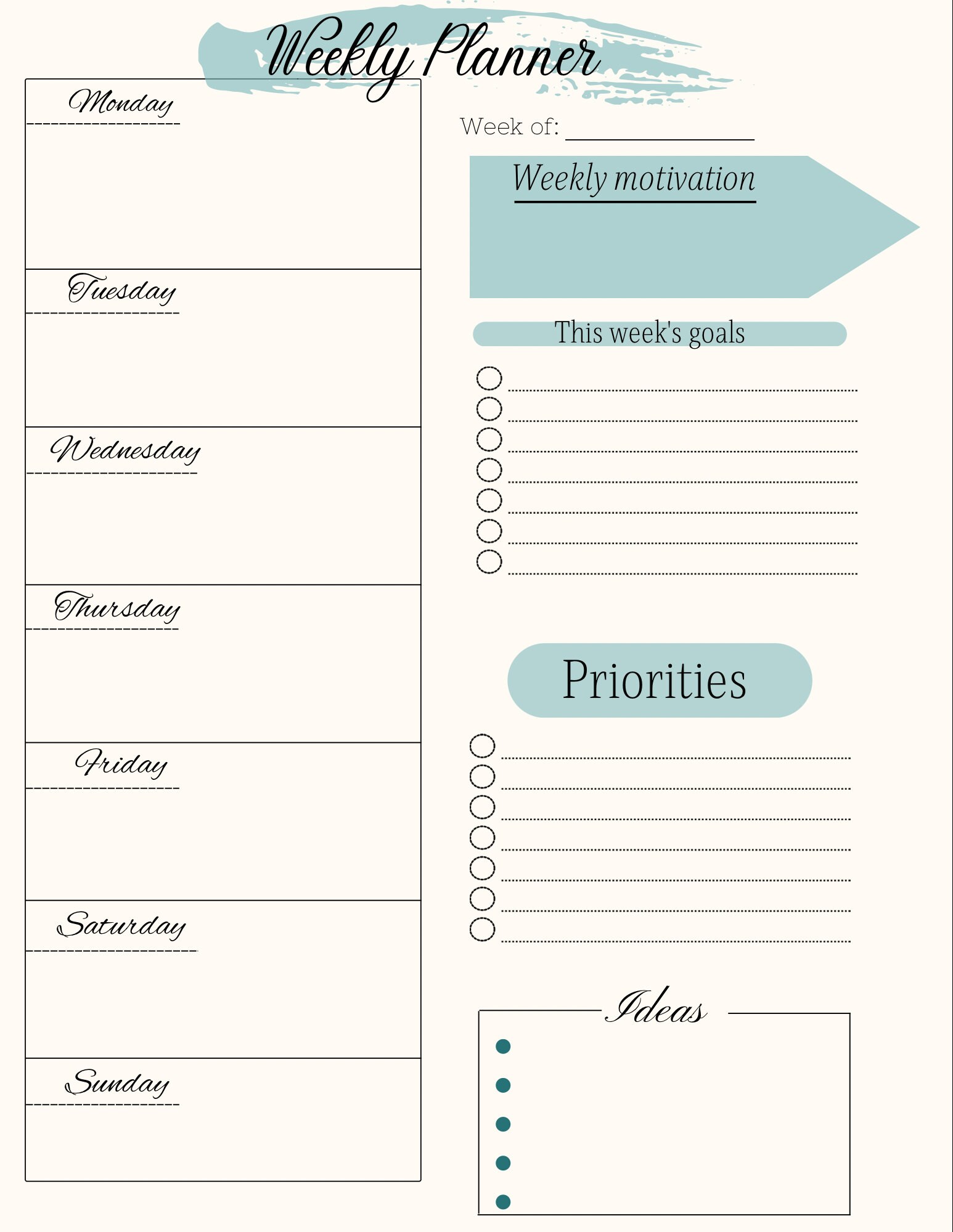 Custom Digital Weekly ADHD Planner Undated Student Weekly Organizer ...