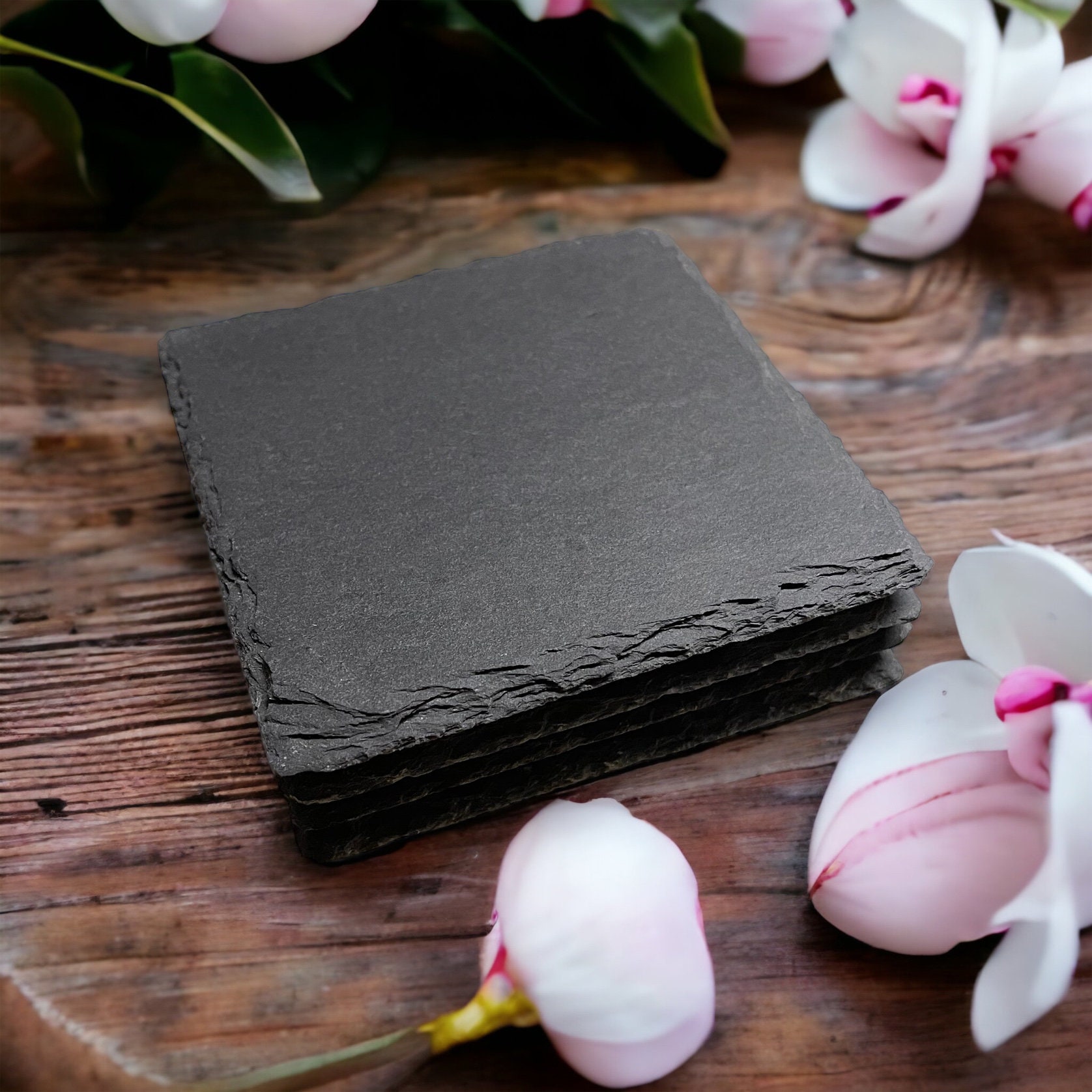 Personalized Leaf Monogram Slate Coaster set of 4 the - Etsy