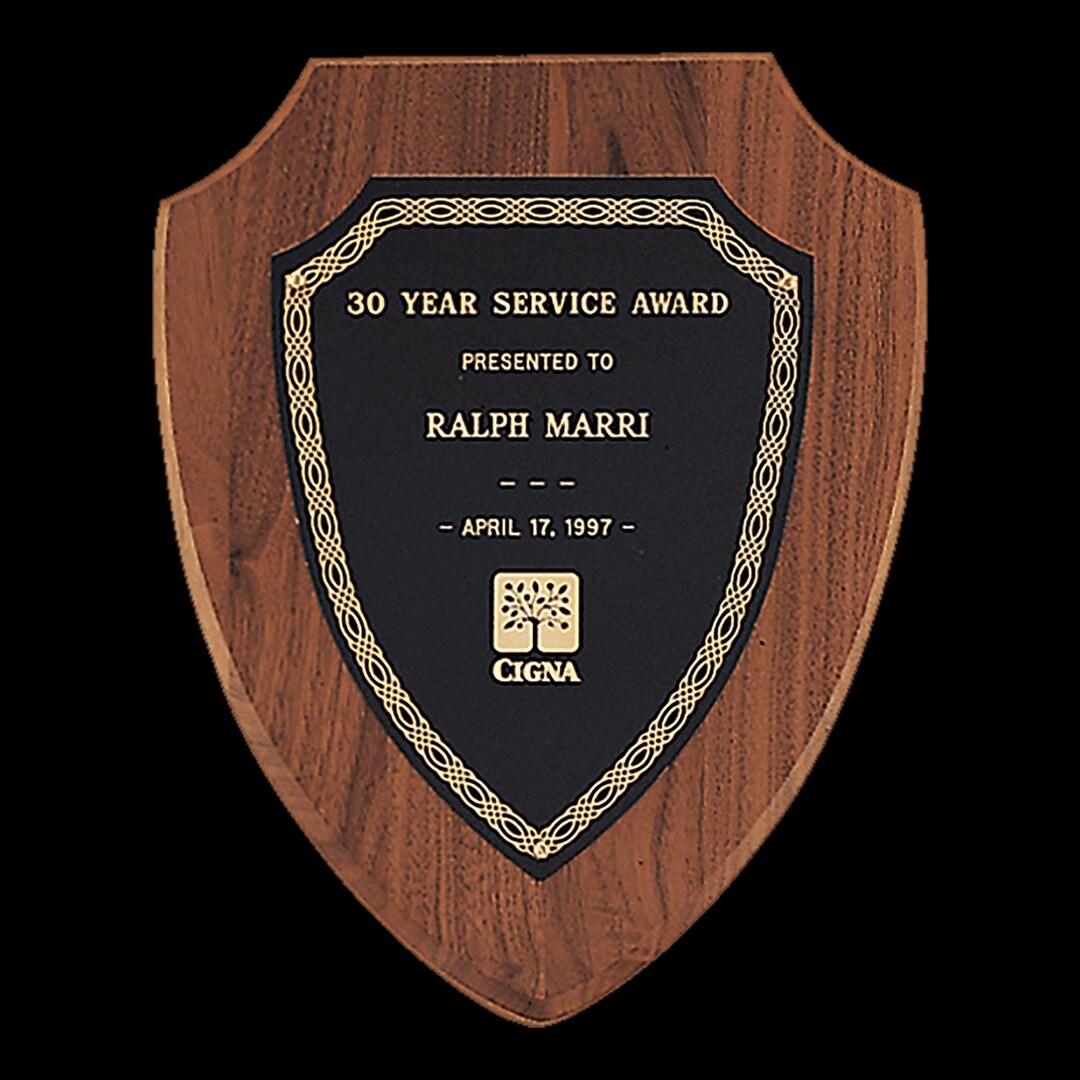Black Gold Border Shield Plate on American Walnut Shield Plaque ...