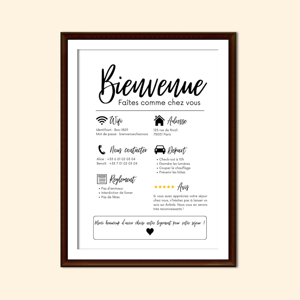Panneau Accueil Airbnb Imprimable, Poster Bienvenue Location Vacances ...