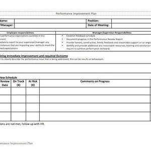 Performance Improvement Plan Printable, Operations, Instant Download ...