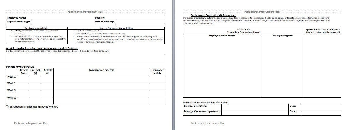Performance Improvement Plan Printable, Operations, Instant Download ...