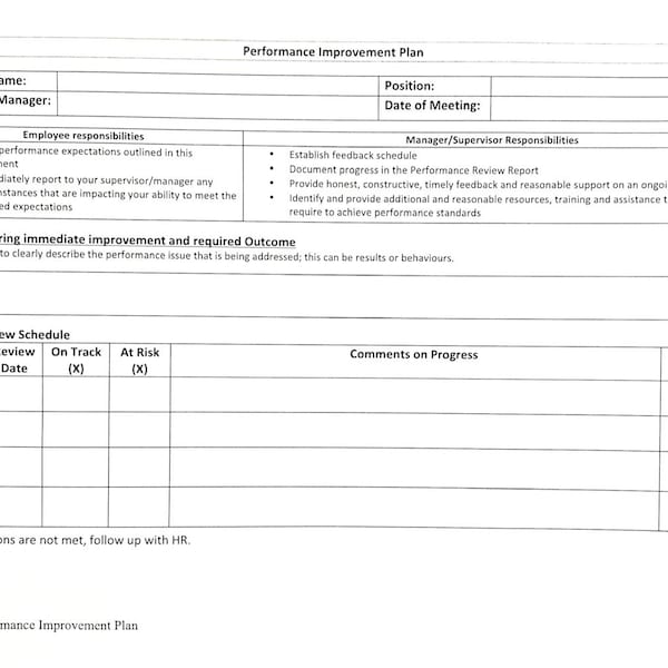 Performance Improvement Plan Template - Etsy