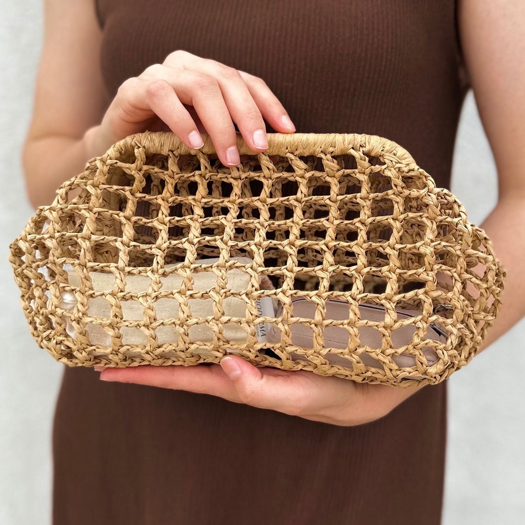 Raffia Mesh Clutch, Natural Lightweight Packable Clutch, Summer Evening ...