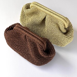 Small Straw Clutch in Black Paper Yarn Dumpling Clutch Bag Hand Woven ...
