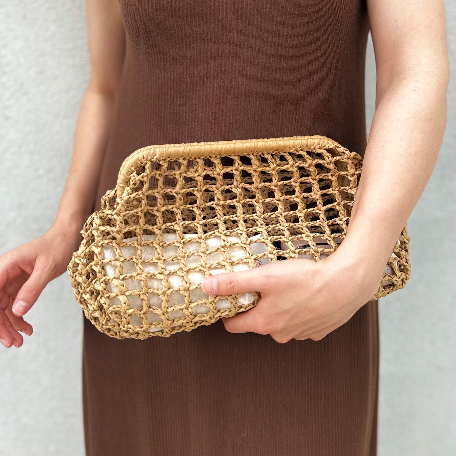 Raffia Grid Clutch, Straw Summer Evening Bag Green Mesh Raffia Beach ...