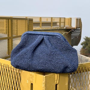 Small Straw Clutch in Black Paper Yarn Dumpling Clutch Bag Hand Woven ...