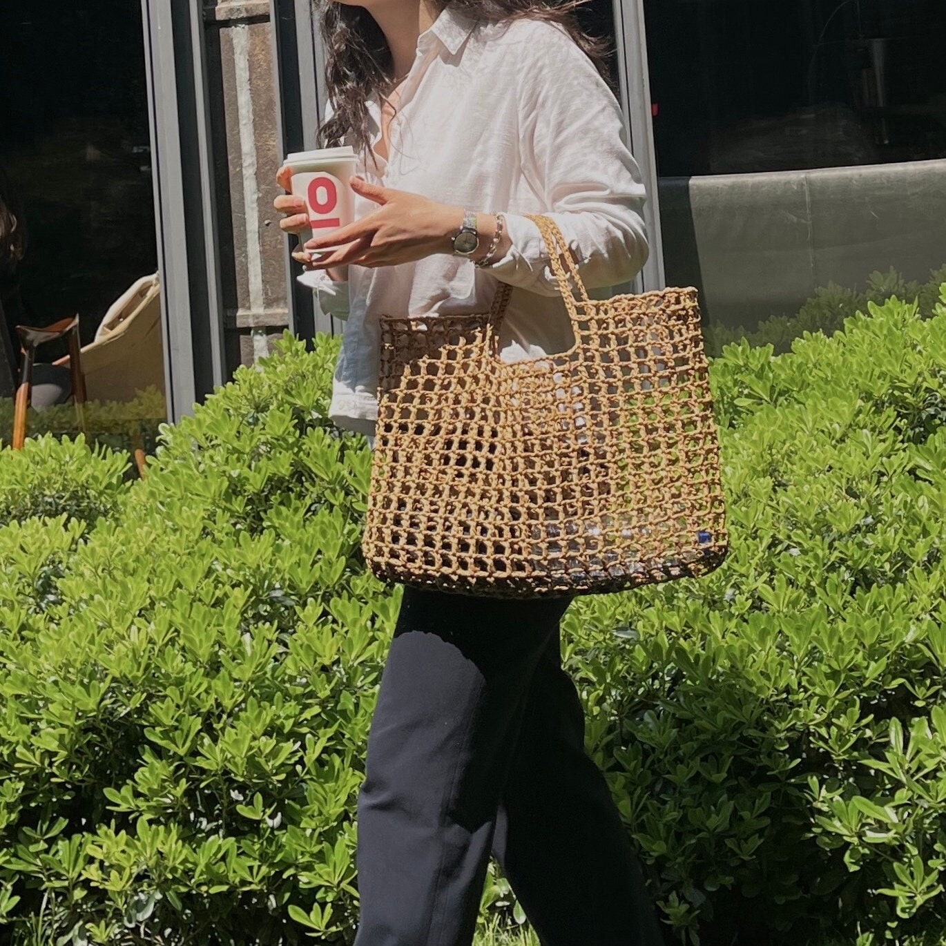 Natural Straw Beach Tote Sage Packable Raffia Beach Bag Vacation ...