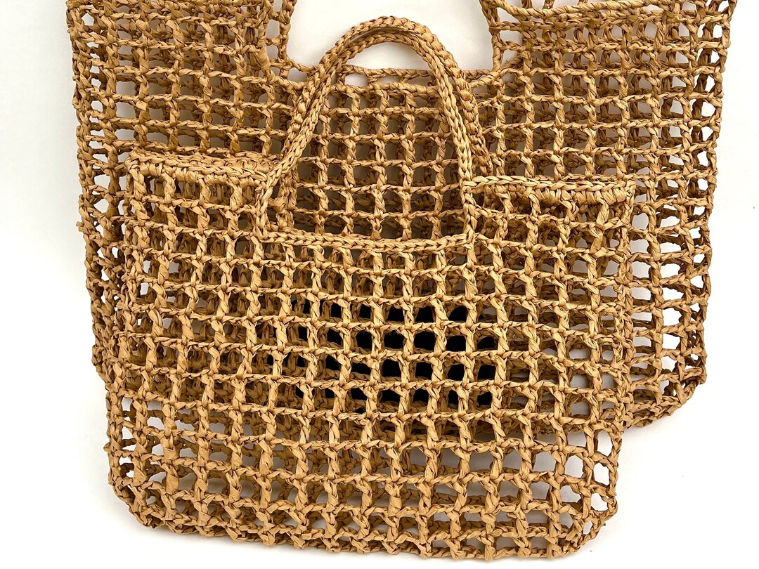 Natural Straw Beach Tote Sage Packable Raffia Beach Bag Vacation ...
