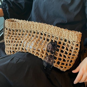 Oversized Straw Clutch, Natural Beach Mesh Bag Sand Raffia Summer Bag ...