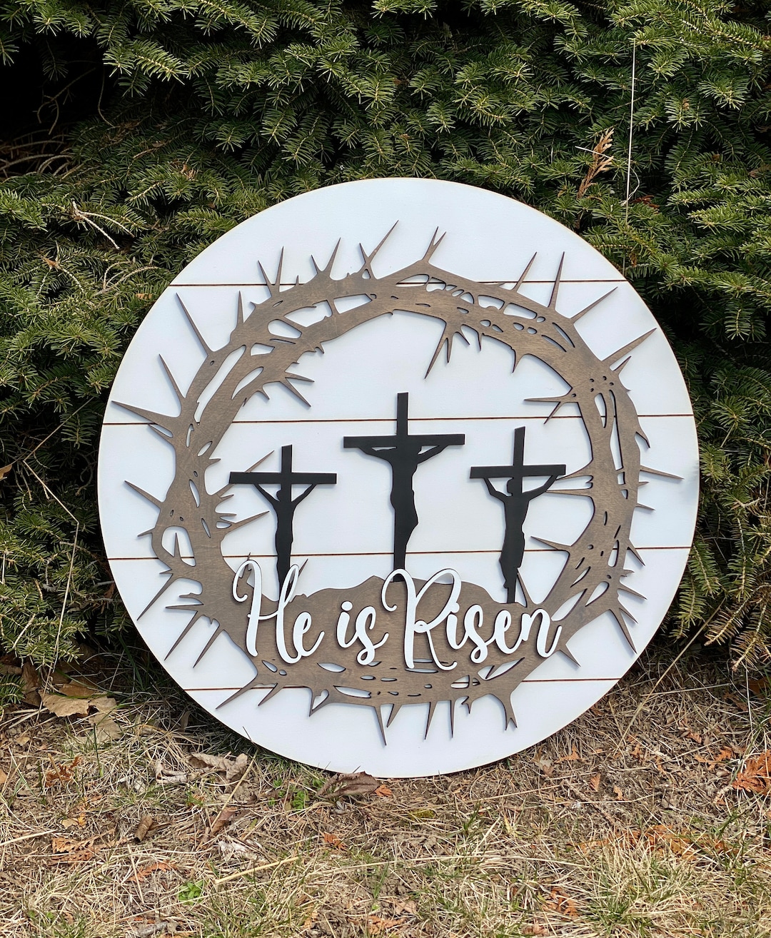 He is Risen Wood Round | Faith Based Wood Round | Easter Door Decor ...