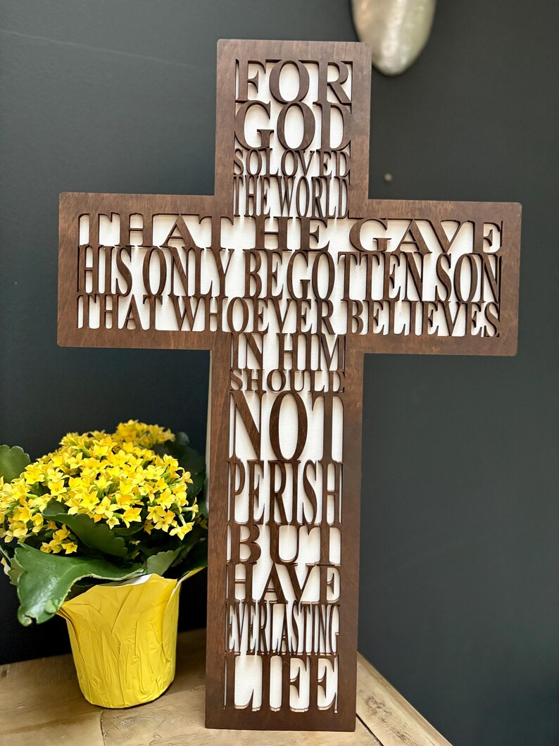 Laser Cut Wooden Cross With John 3:16 Verse | Layered Christian Wall ...
