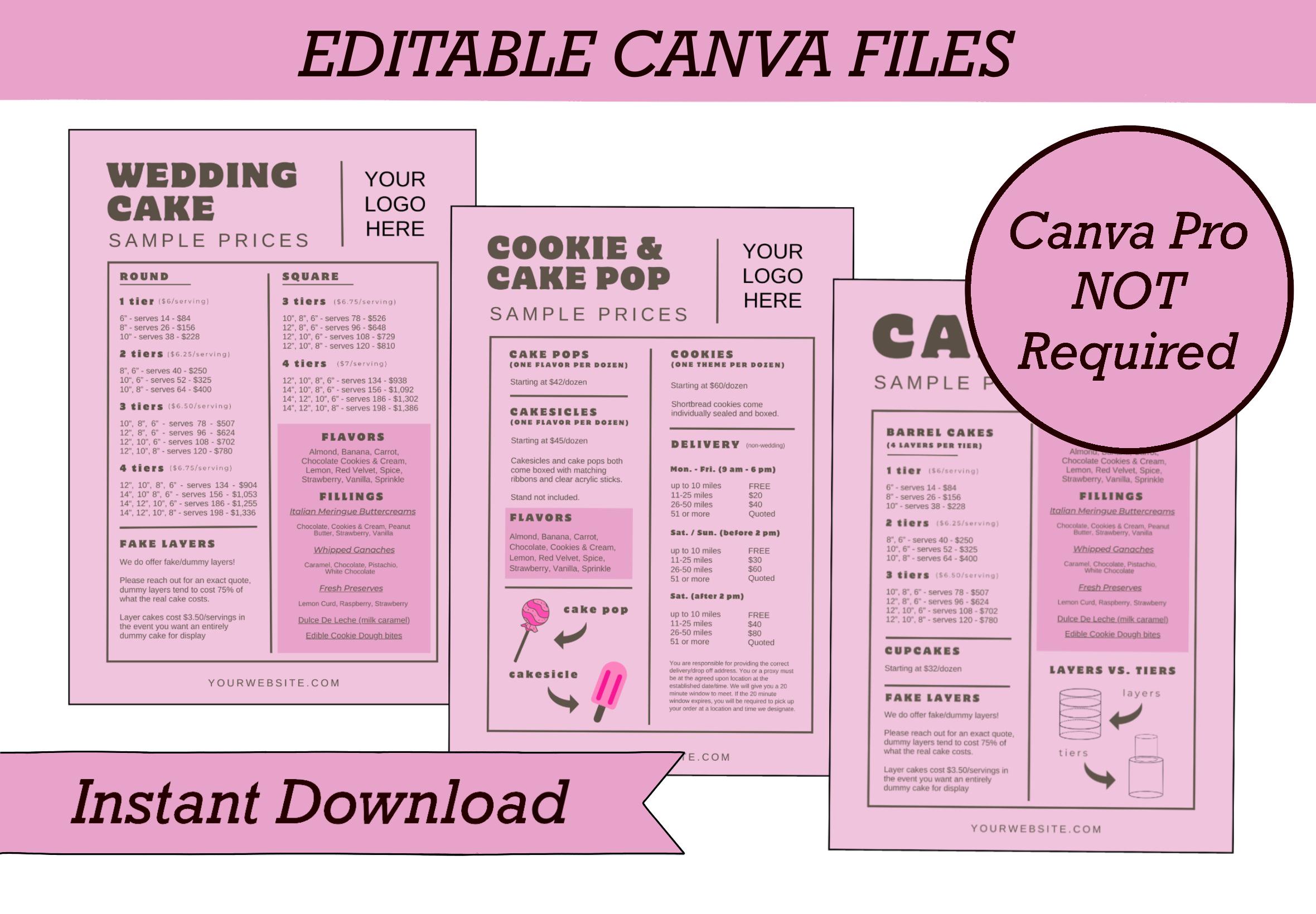 Editable Bakery Menu, Cake Menu - Instant Download - Etsy