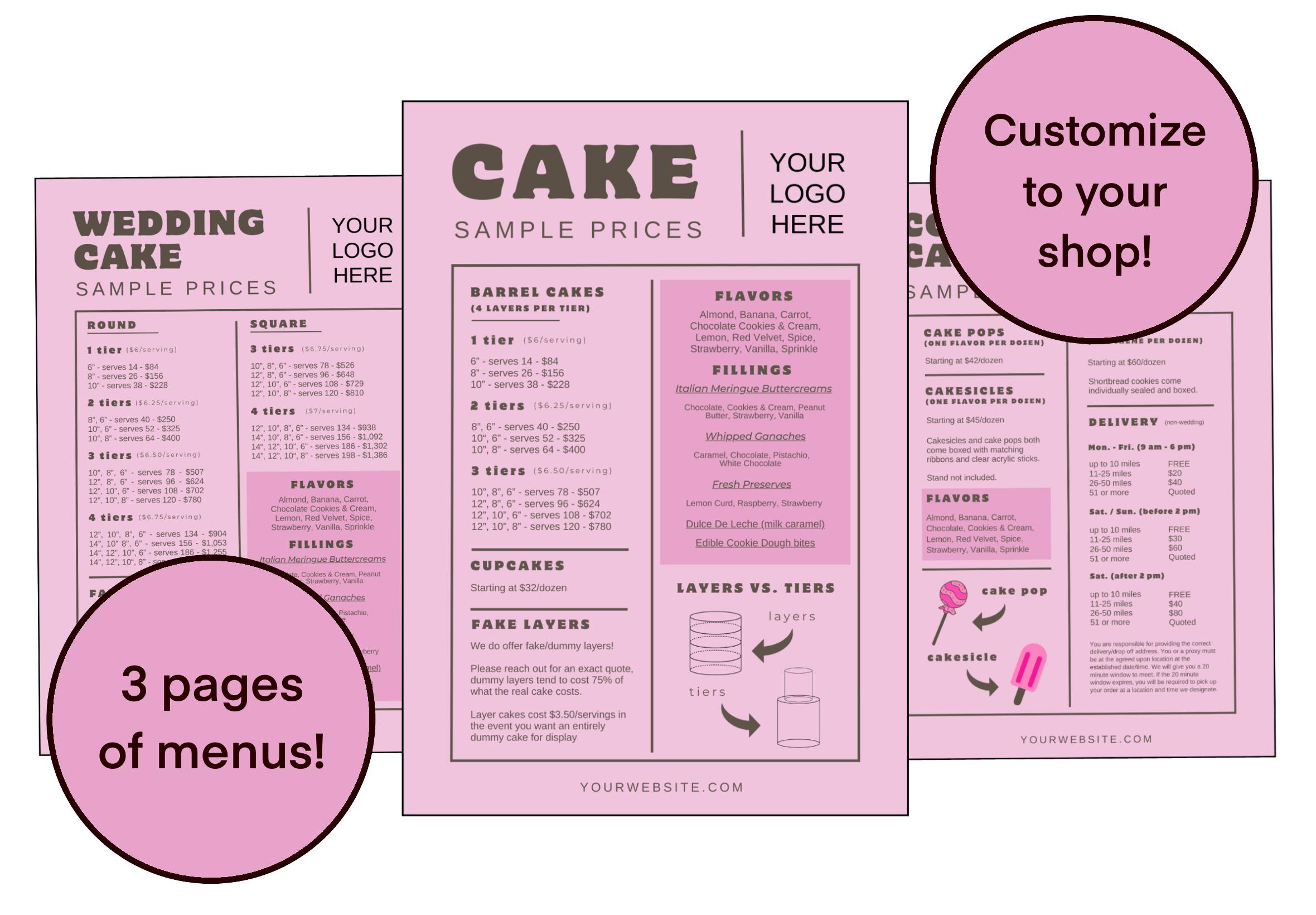 Editable Bakery Menu, Cake Menu - Instant Download - Etsy
