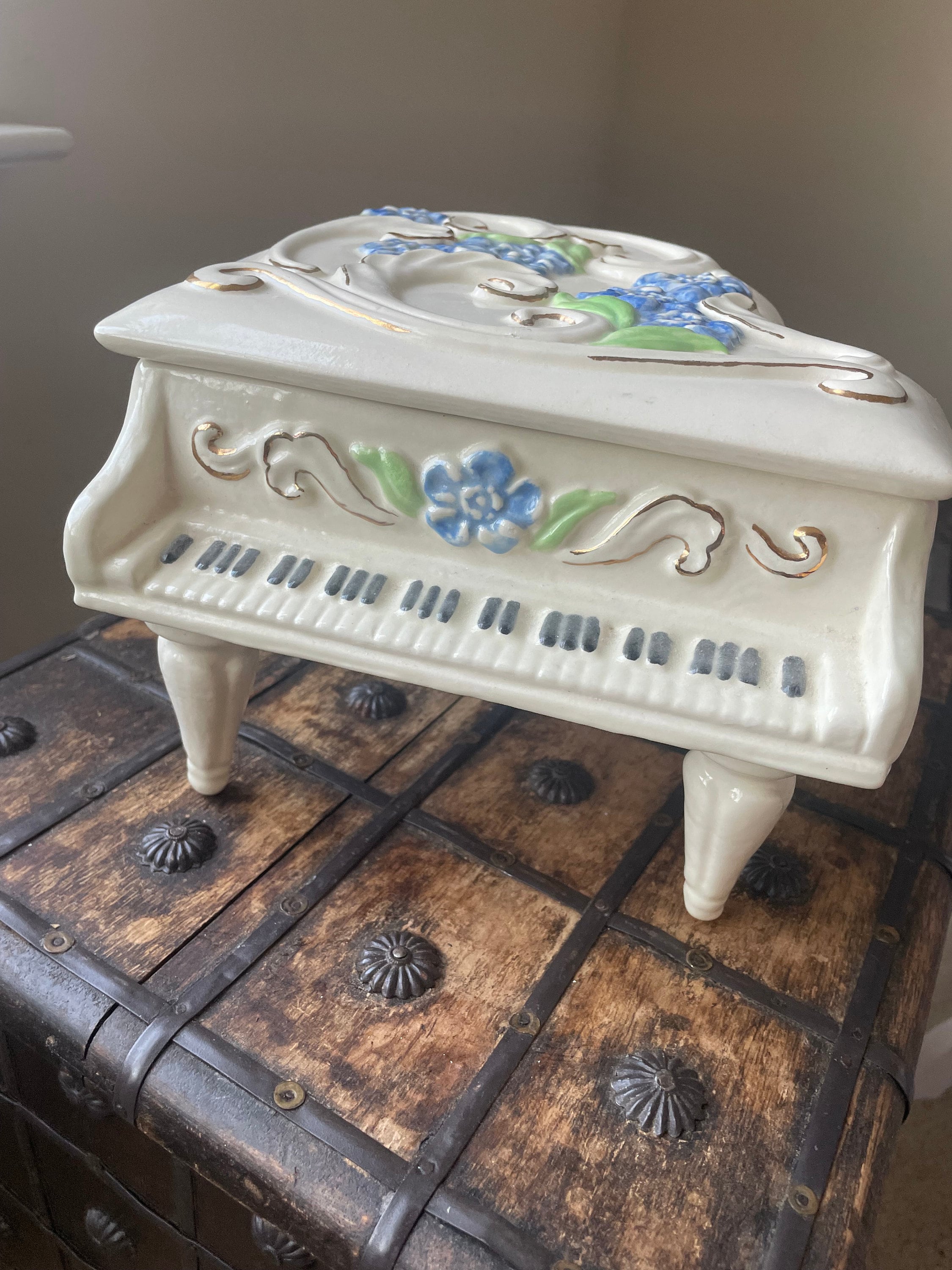 Vintage White Ceramic Grand Piano Velvet Lined Jewelry Box - Etsy