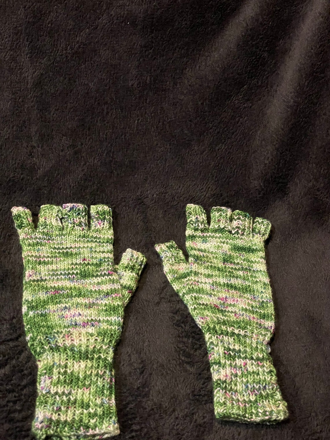 Green and White Handmade Fingerless Gloves - Etsy