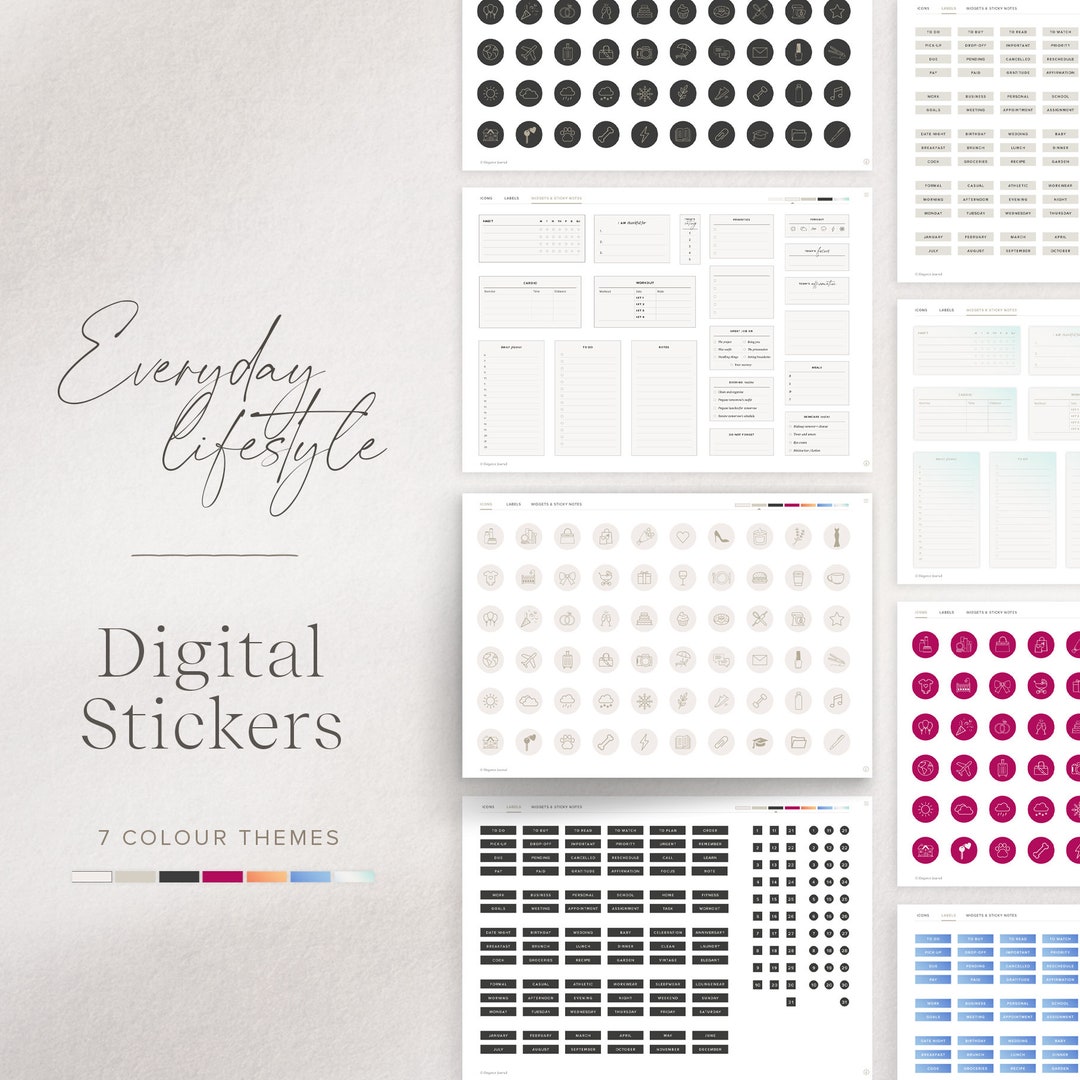 Digital Stickers, Planner Labels, Aesthetic Icons, Illustrations ...
