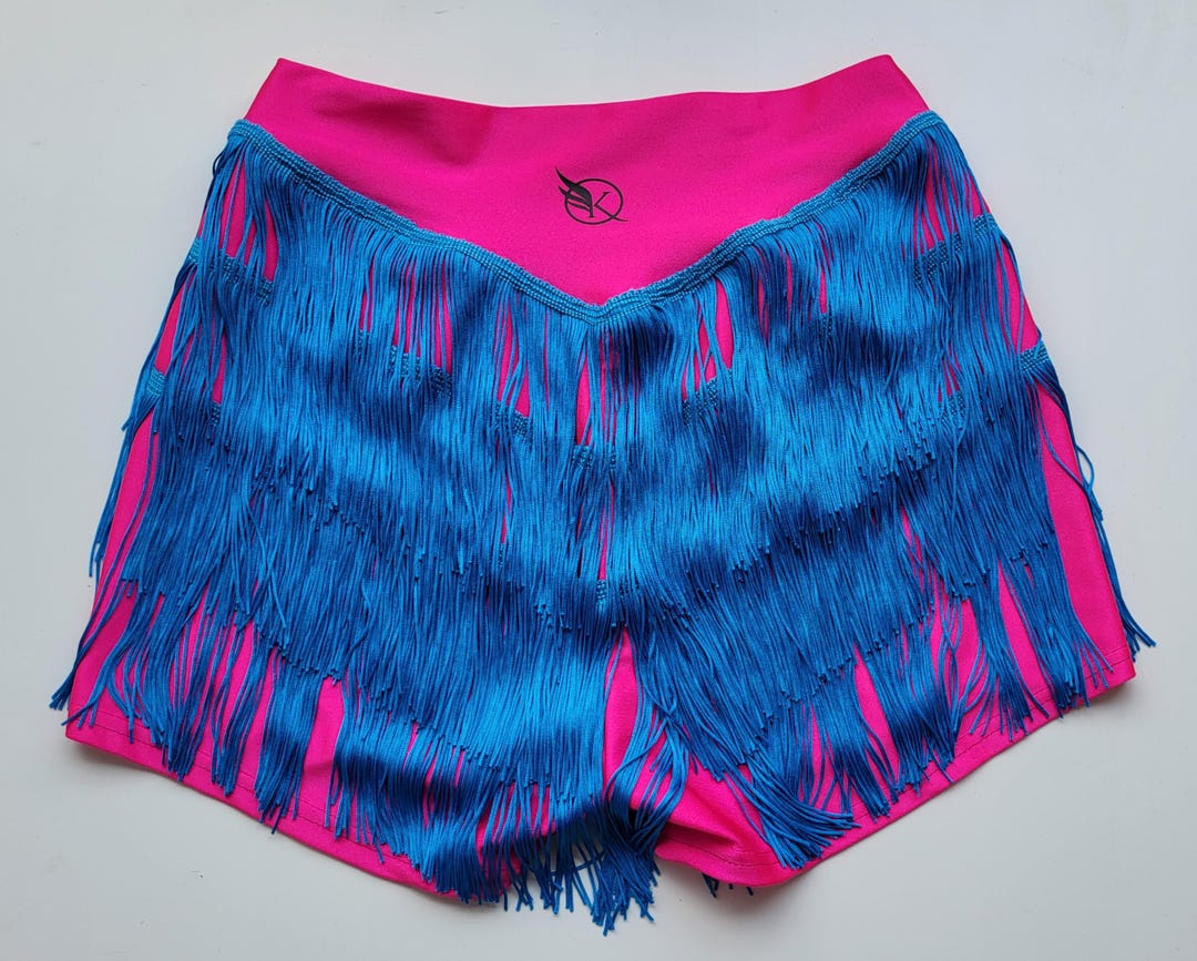 Pink Samba Shorts With Blue Tassels, Dance Fringe Shorts - Etsy