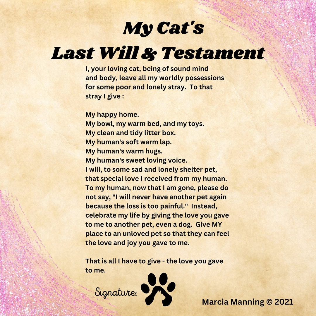 My Cat's Last Will & Testament - Etsy