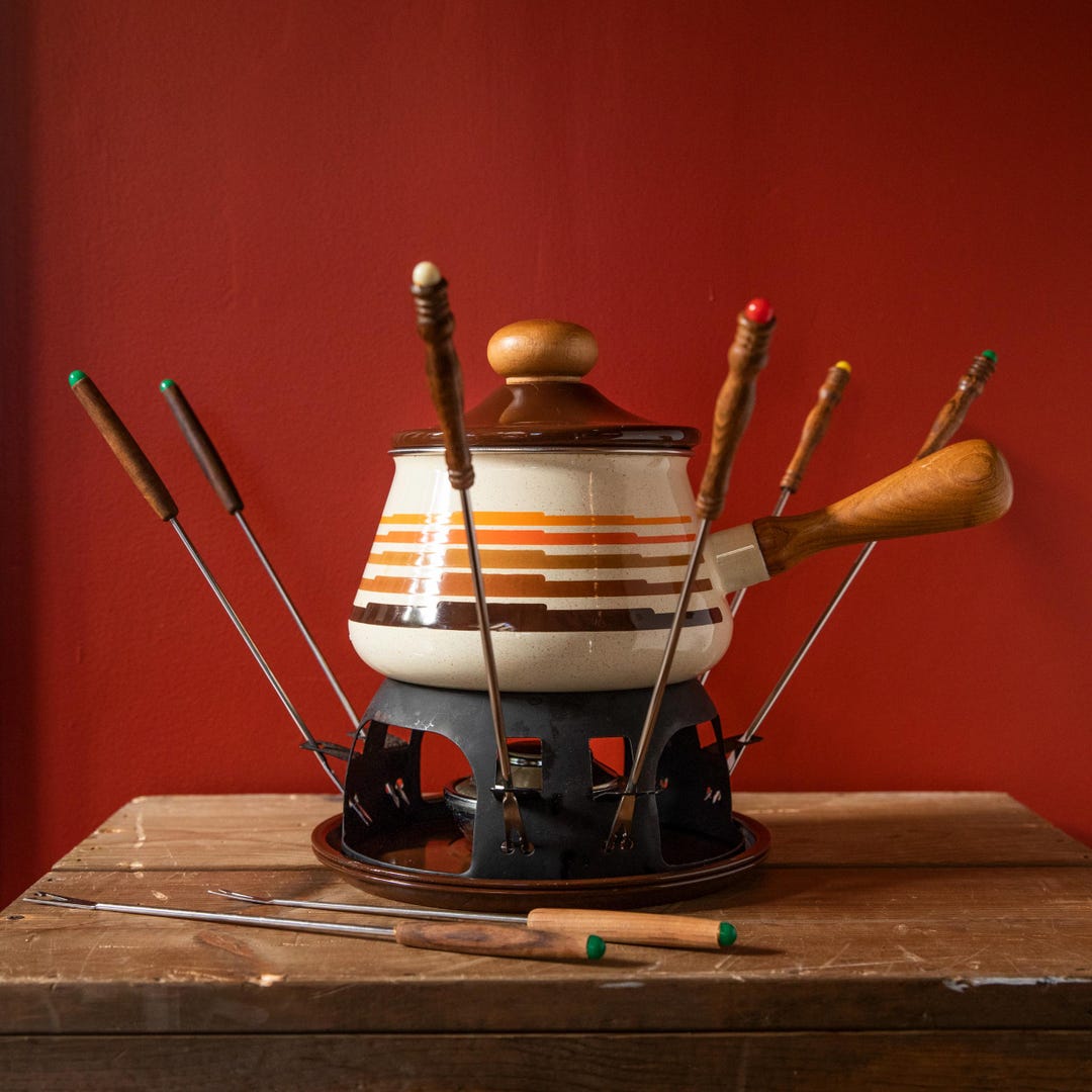 Vintage Fondue Set With Retro Design, Includes 8 Forks - Etsy
