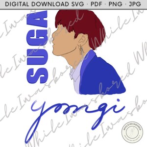 Perfil de BTS Suga Min Yoongi / BTS svg / Kpop svg, pdf, png y jpg ...