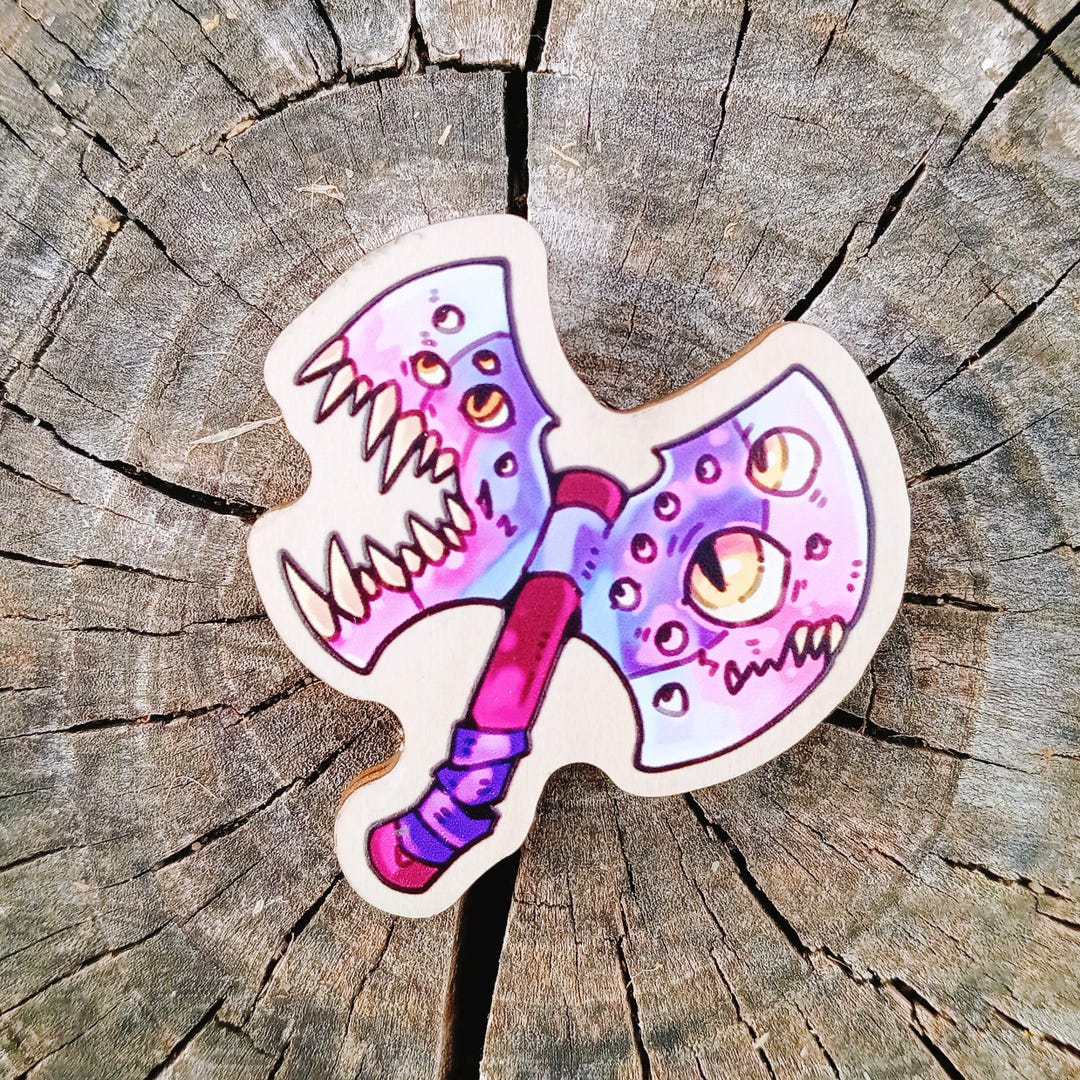 Wood Pin | Ax Mimic Wooden Badges | Dnd | Monster Pins - Etsy
