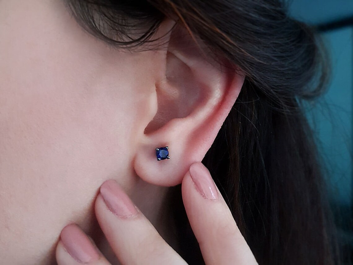 Genuine Blue Sapphire Solitaire Earring, 14K Gold Birthstone Earring ...