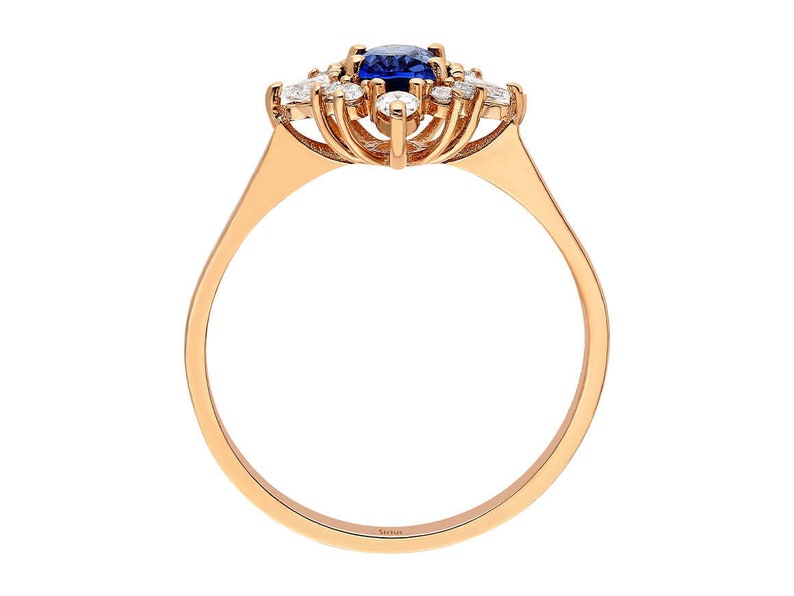 Oval Blue Sapphire Ring, Diamond Bridal Ring, 14K Gold Delicate ...