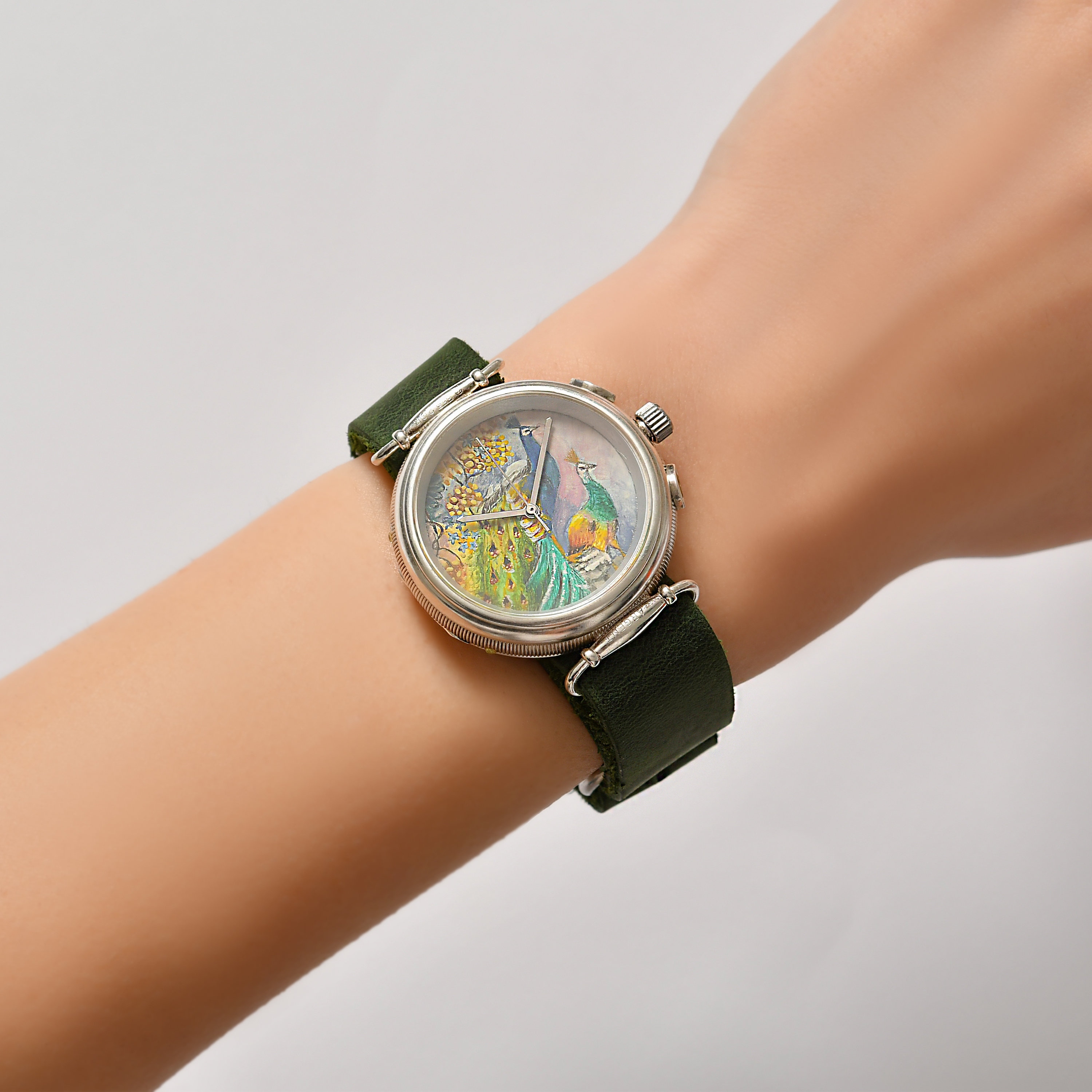 Peacock Pattern Colorful Women Watch, Hand Micro Painted Luxury Watch ...