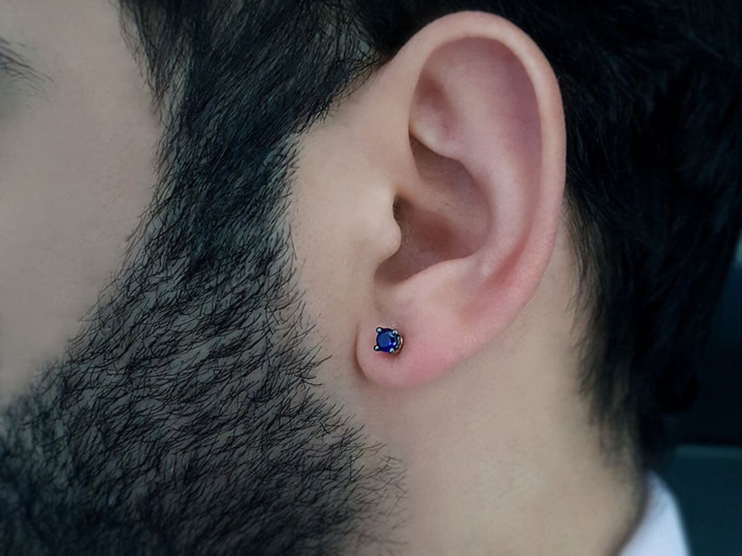 Genuine Blue Sapphire Solitaire Earring, 14K Gold Birthstone Earring ...