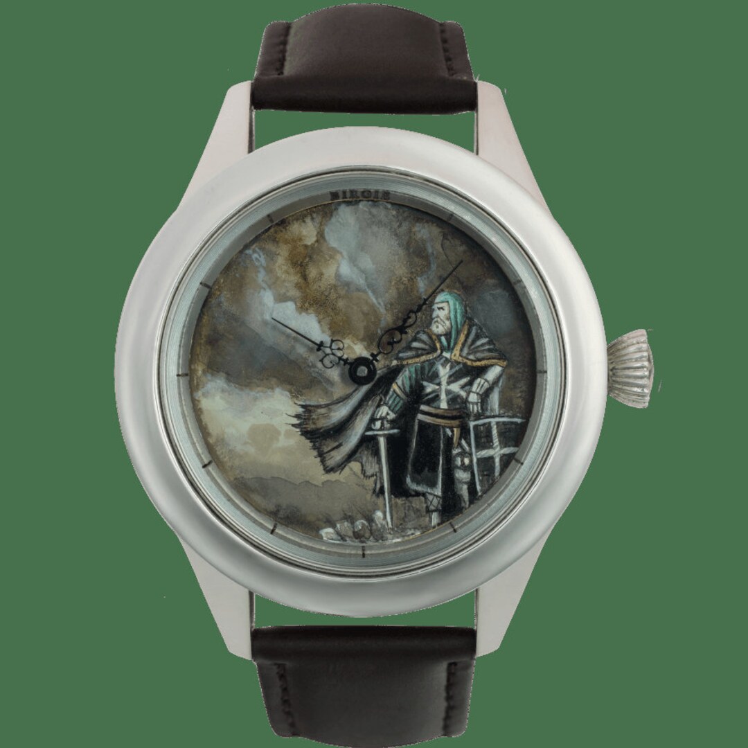 Genuine Leather Men Watch, Stainless Still Hand Painted Watercolor ...