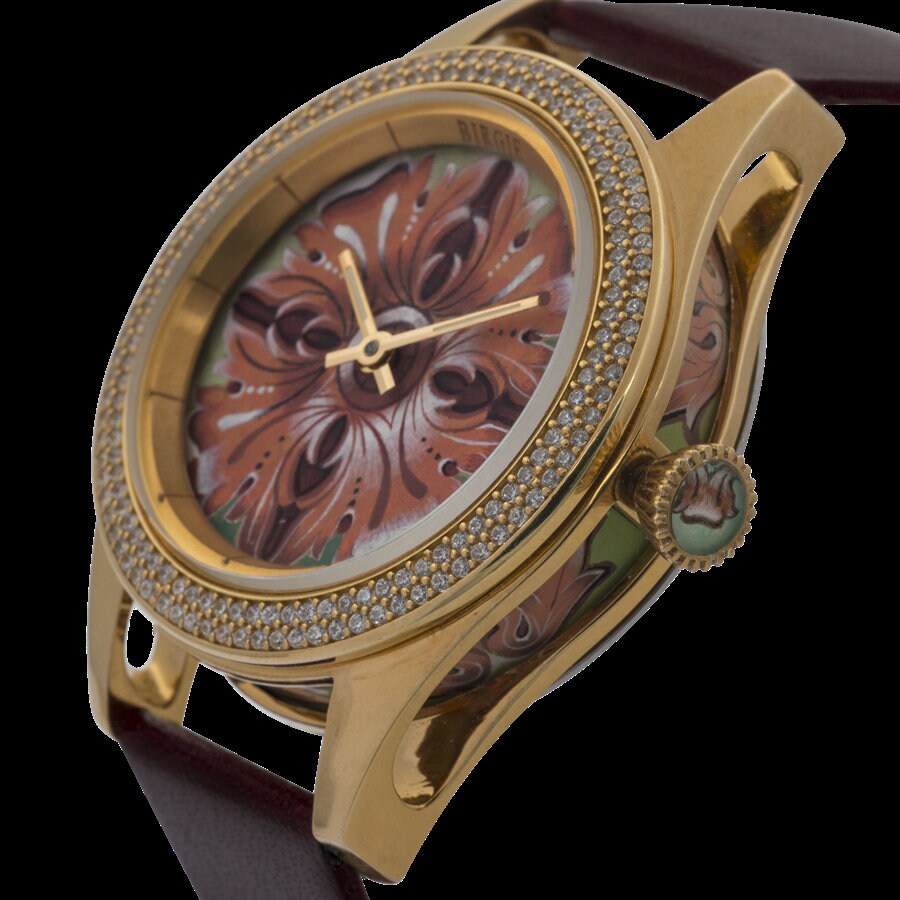 Hand Painted Floral Design Women Watch, Genuine Leather Luxury Watch ...