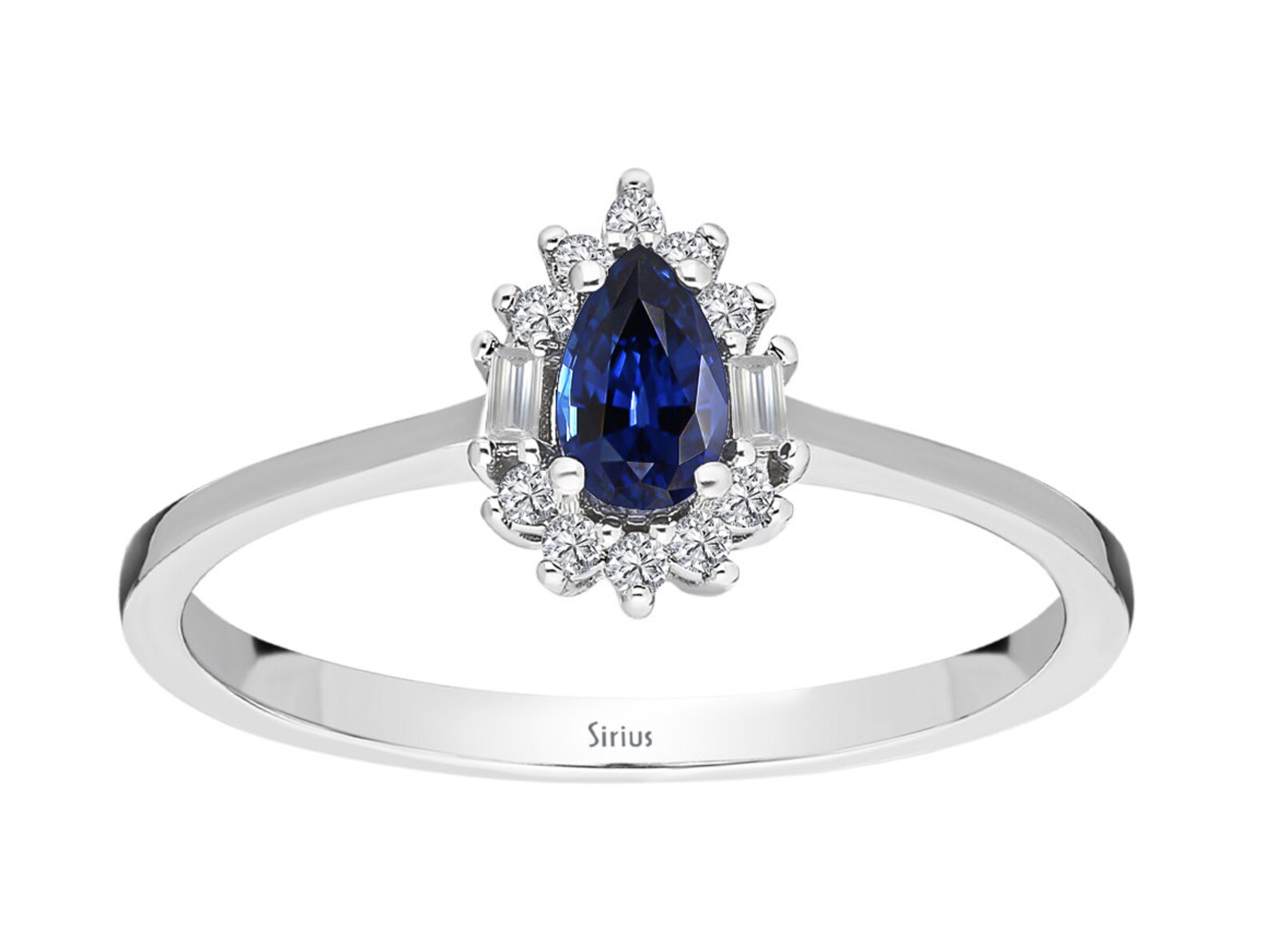Teardrop Blue Sapphire Promise Ring, Baguette Diamond Proposal Ring, 8K ...