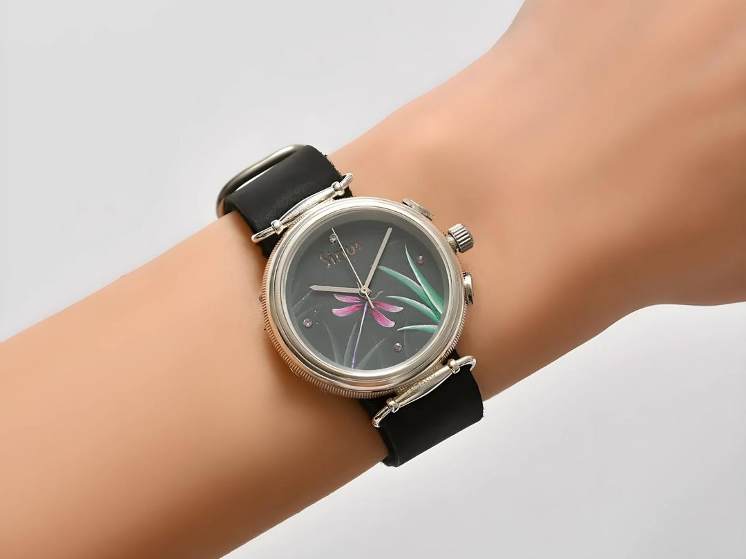 Dragonfly Hand Painted Watch, Handmade Genuine Leather Luxury Watch ...