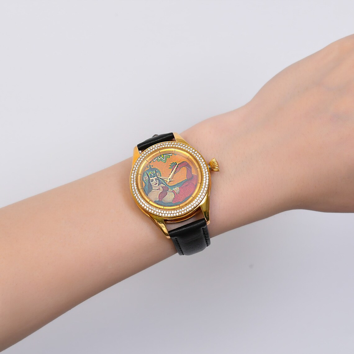 Gorgeous Sahmaran Painted Watch, Real Diamond Luxury Wristwatch ...