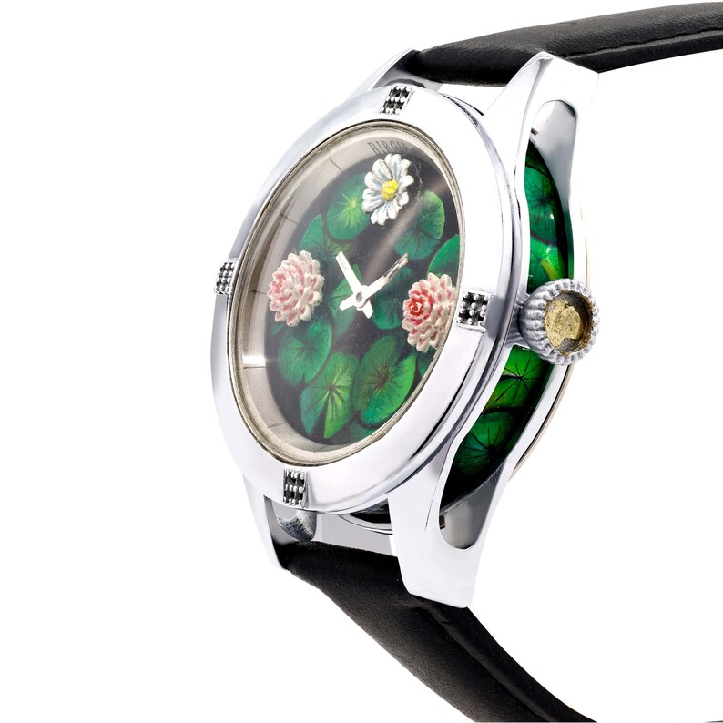 Lotus Flower Women Watch, Hand Painted Floral Analog Wristwatch ...