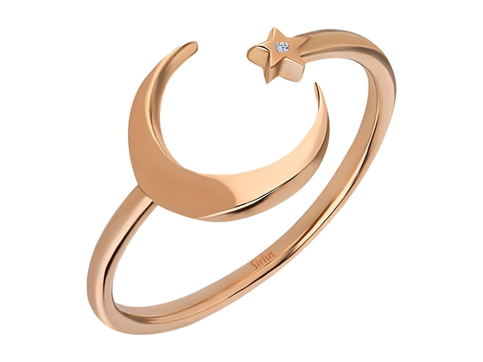 Genuine Diamond Moon and Star Ring, Dainty Celestial Gold Ring ...