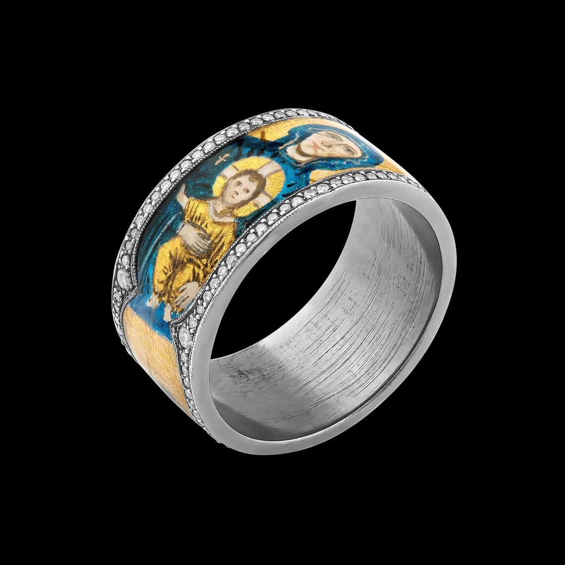 24K Gold Virgin Mary Band Ring, Religious Engagement Ring, Genuine ...