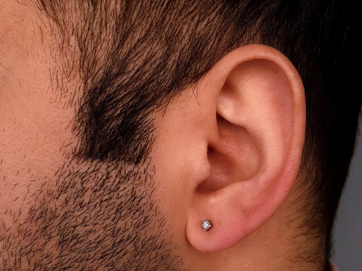 Sparkling Diamond Men Earring, 8K Gold Gemstone Stud Earring, Unique ...