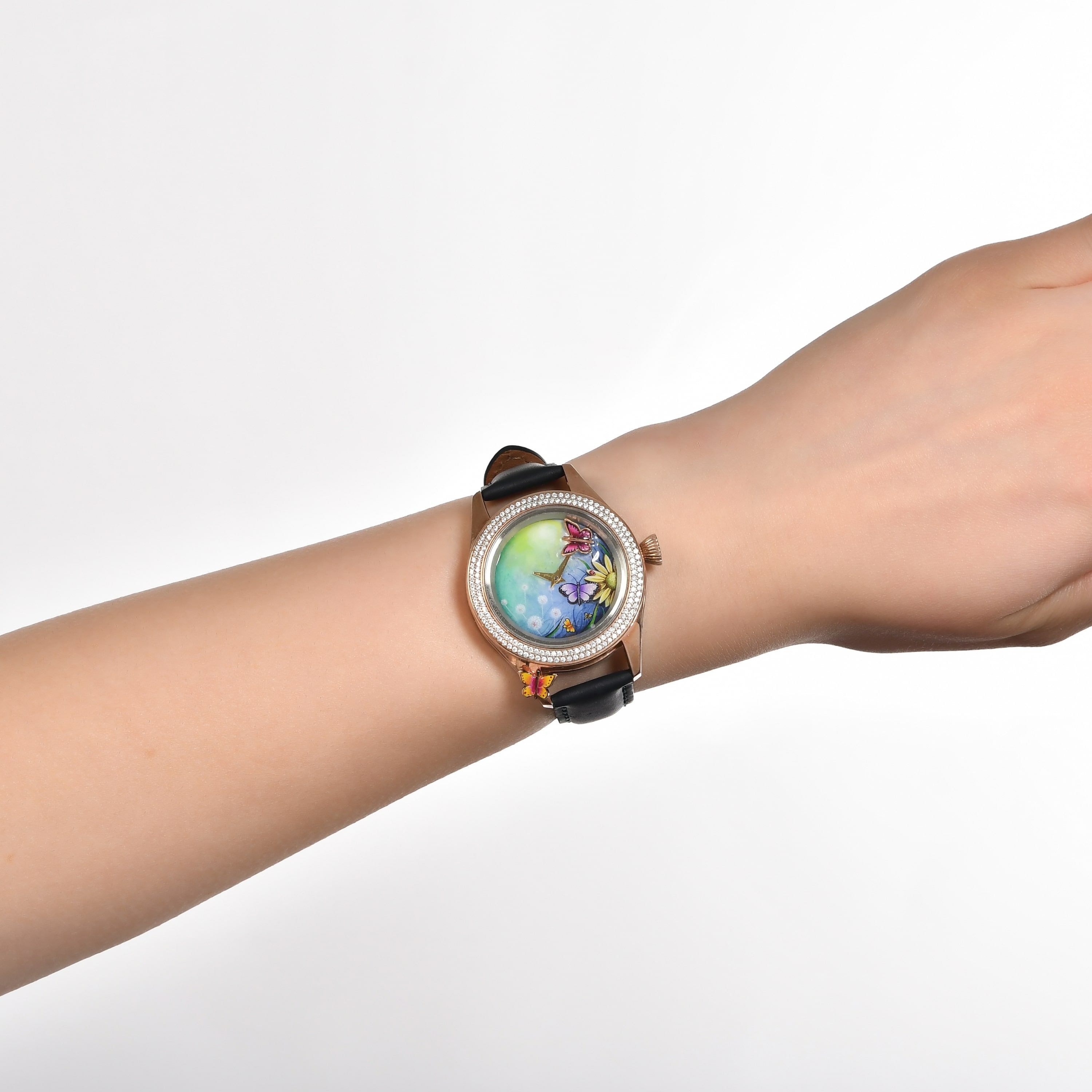 Butterfly Women Wristwatch, Hand Painted Luxury Watch, Genuine Diamond ...