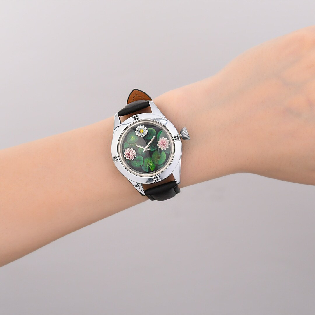 Lotus Flower Women Watch, Hand Painted Floral Analog Wristwatch ...