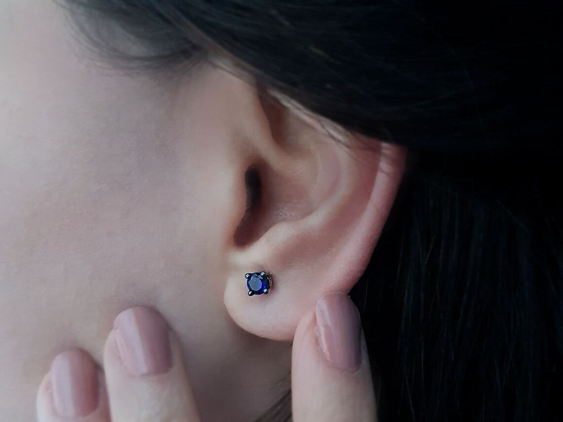 Genuine Blue Sapphire Solitaire Earring, 14K Gold Birthstone Earring ...