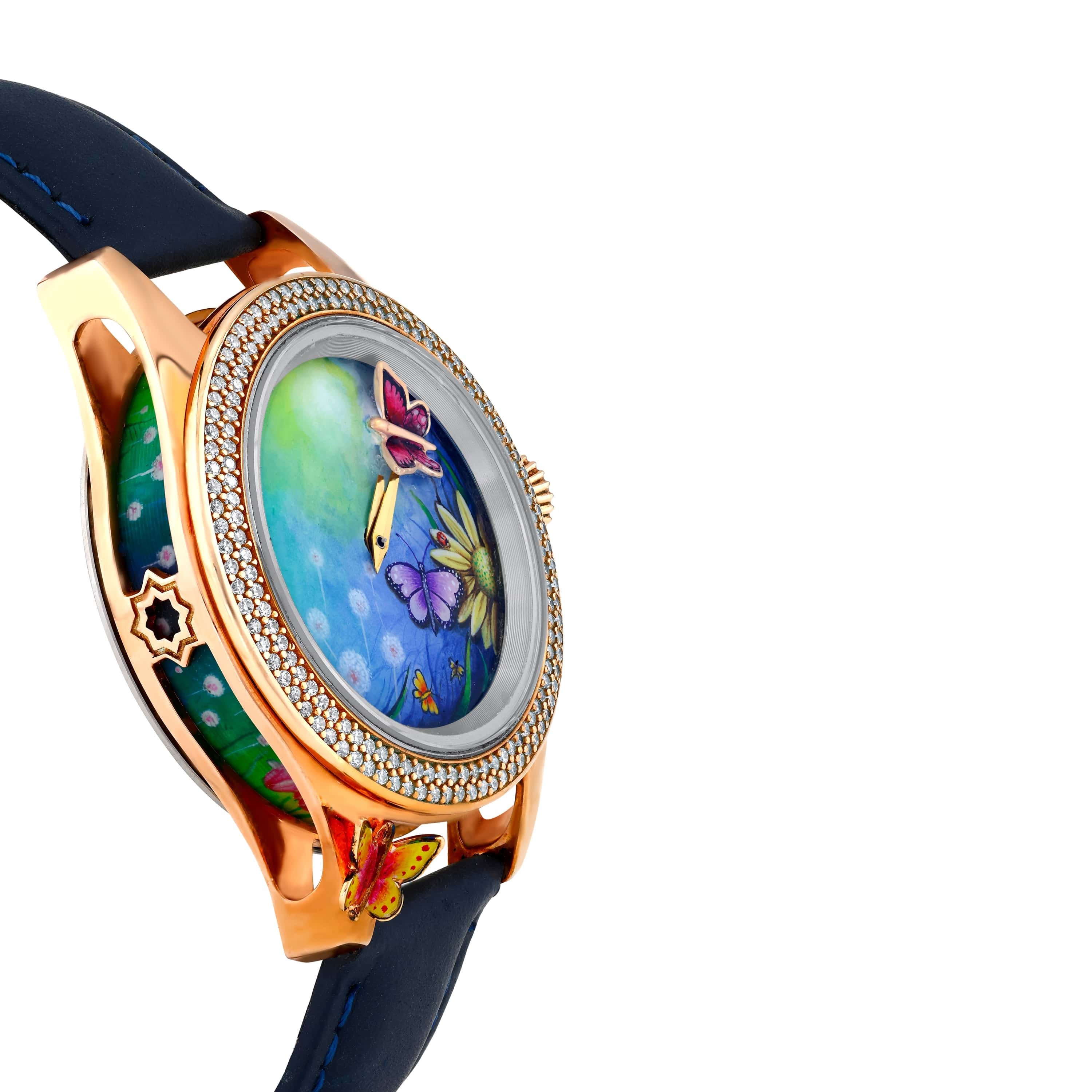 Butterfly Women Wristwatch, Hand Painted Luxury Watch, Genuine Diamond ...