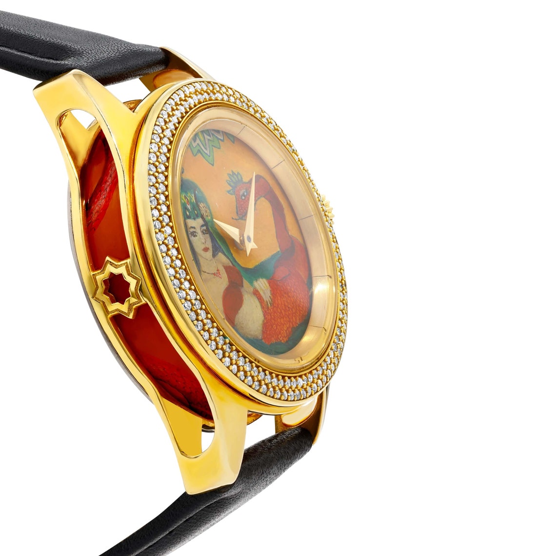 Gorgeous Sahmaran Painted Watch, Real Diamond Luxury Wristwatch ...
