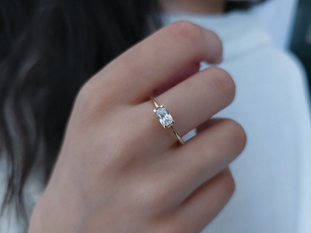 Minimalist Rectangular Solitaire Ring, Genuine White Topaz Proposal ...