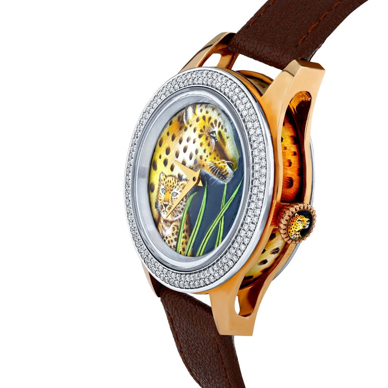 Elegant Leopard Watch, Genuine Diamond Luxury Women Watch, Micro Hand ...