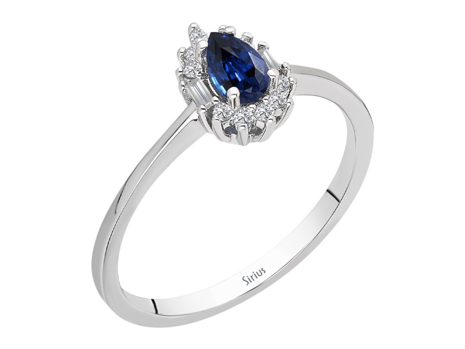 Teardrop Blue Sapphire Promise Ring, Baguette Diamond Proposal Ring, 8K ...