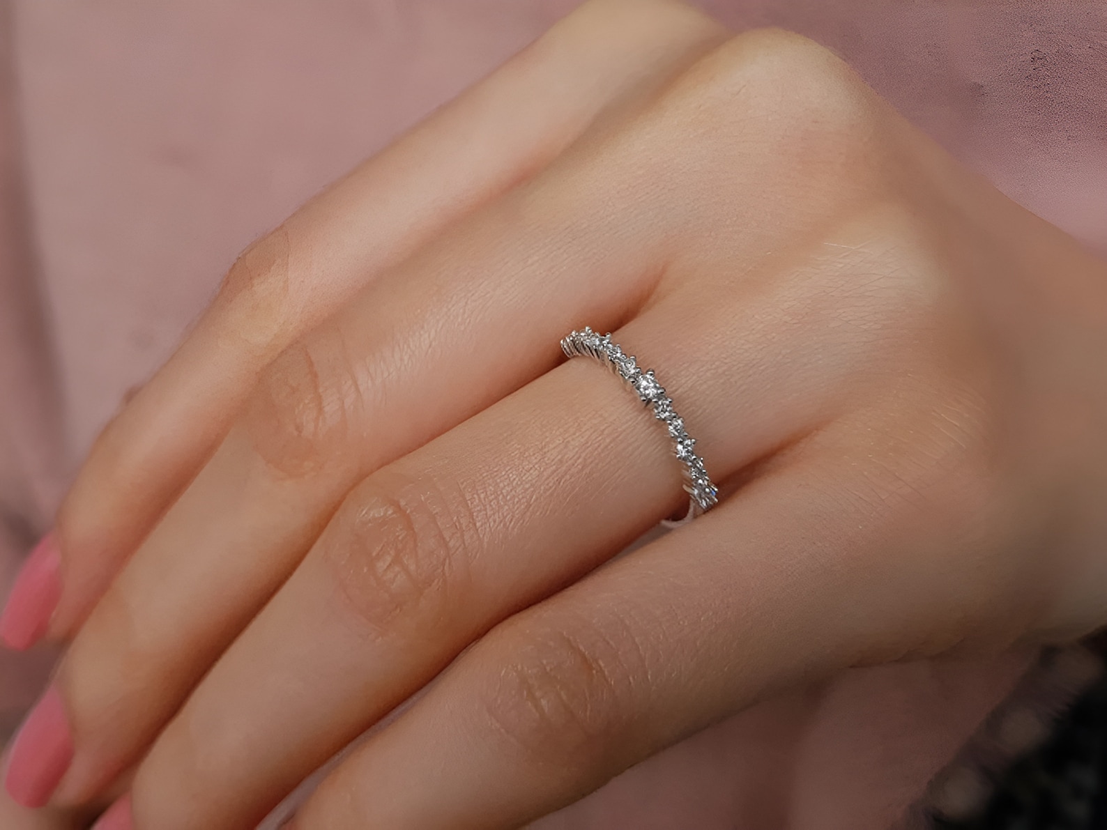 Delicate Eternity Ring, Diamonds Eternity Band, 14K Gold Half Eternity ...