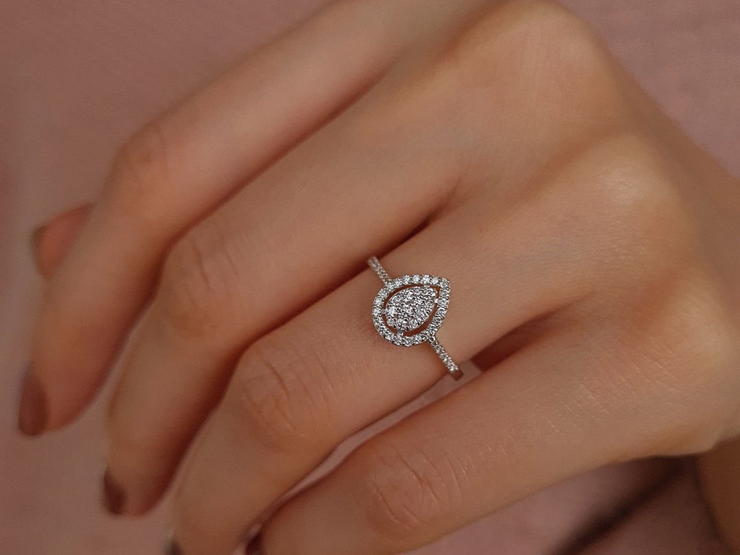 Tear Drop Wedding Ring, 14k Gold Engagement Ring, Elegant Diamond ...