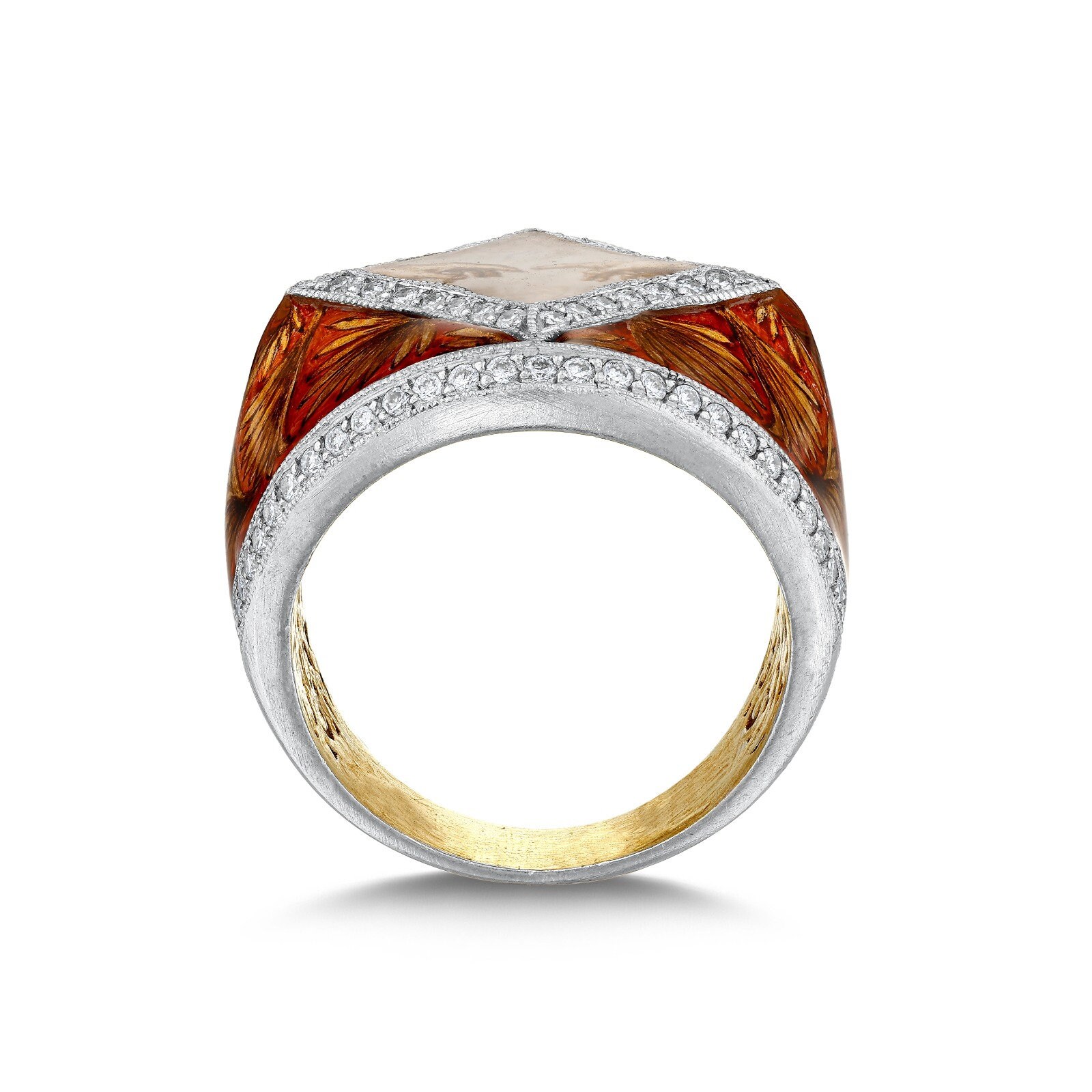 Hand Painted Creation of Adam Signet Ring, Real Diamond Statement Ring ...